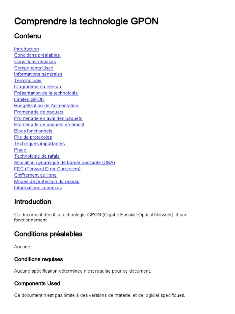 Comprendre La Technologie GPON | PDF | Ethernet | Fibre optique