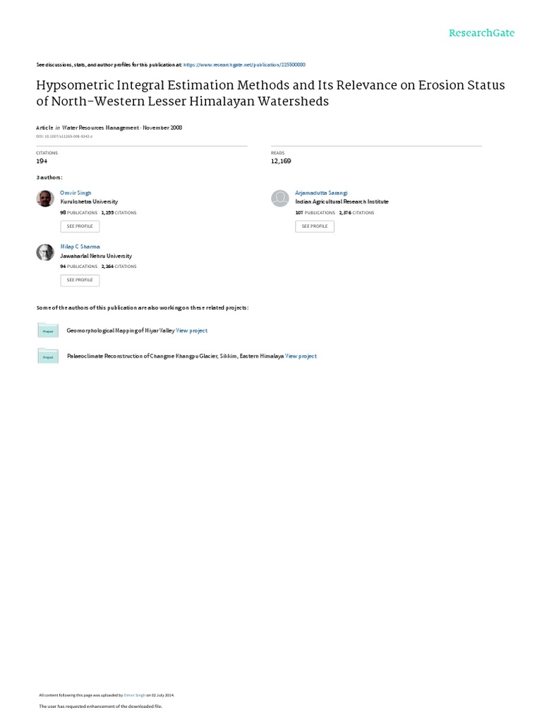 Hypsometric Integral Estimation Methods | PDF | Drainage Basin | Erosion