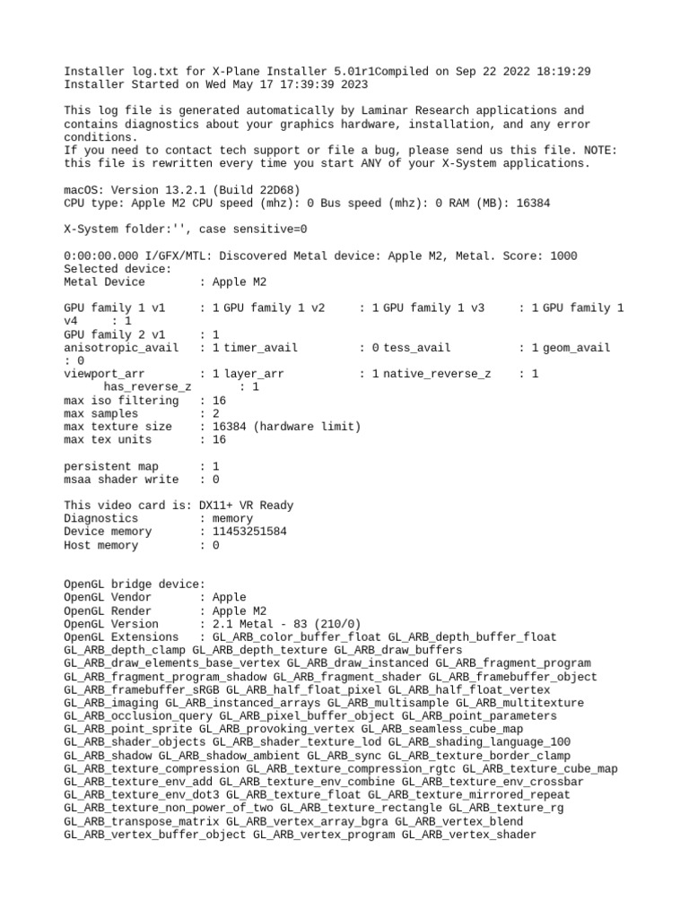 X-Plane Installer Log | PDF | Graphics Processing Unit | Mac Os