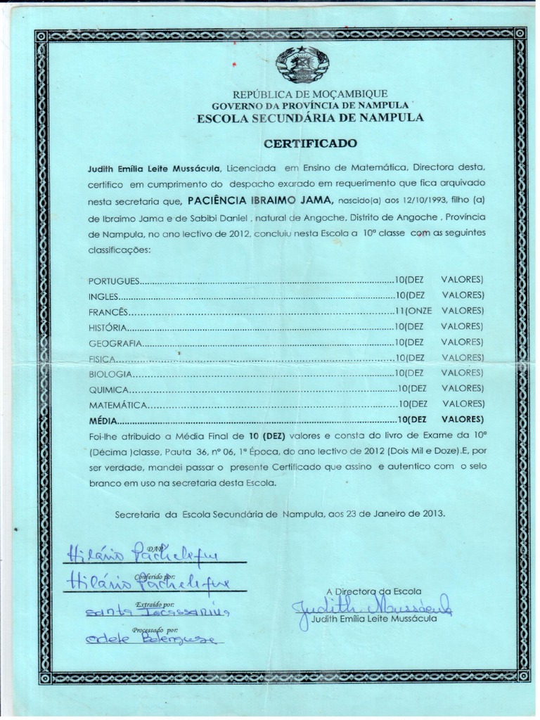 Certificado Da 10 Classe | PDF