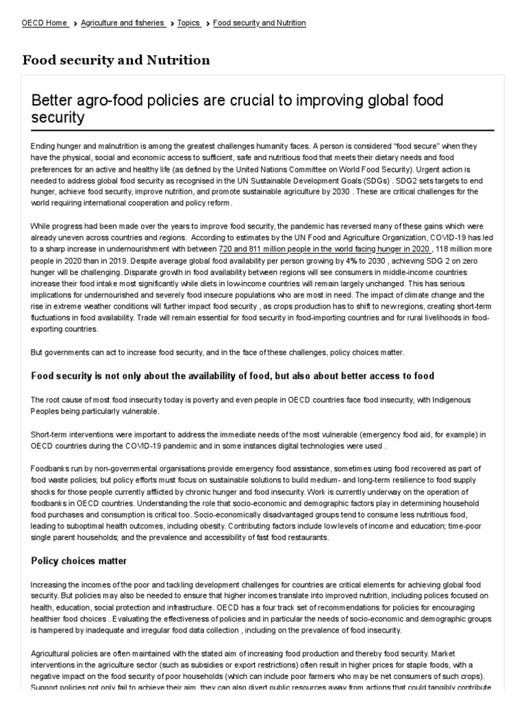 Food security and Nutrition - OECD | PDF | Food Security | Malnutrition