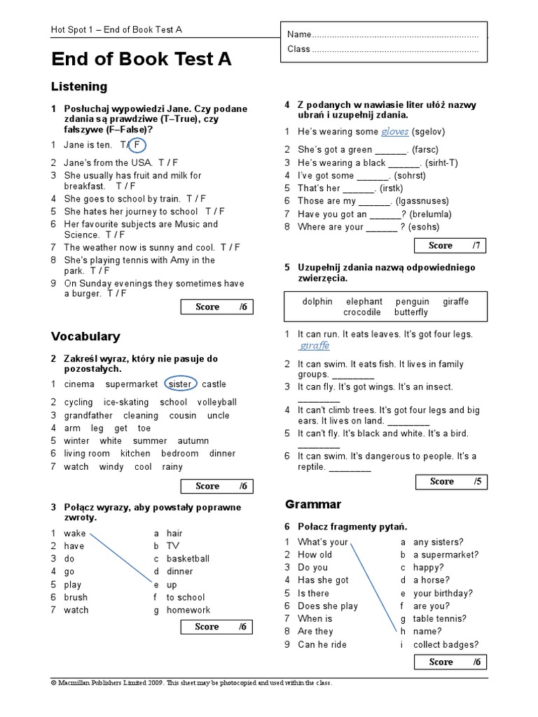 End of Book Tests A and B | PDF