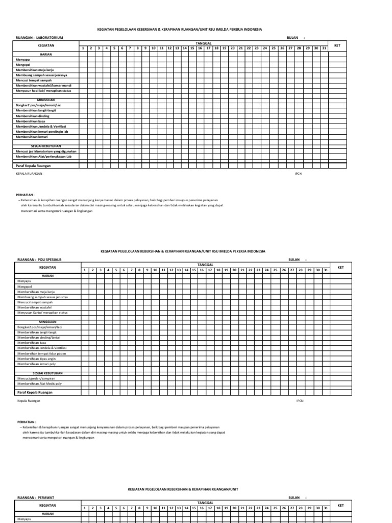 Form Kebersihan-Ruangan Rsu Ipi 2023 | PDF