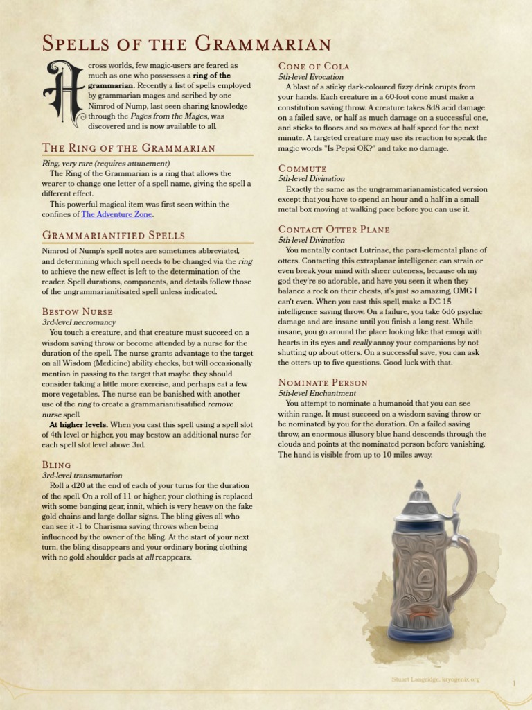 Unique Spells for Grammarian Mages | PDF | Foods