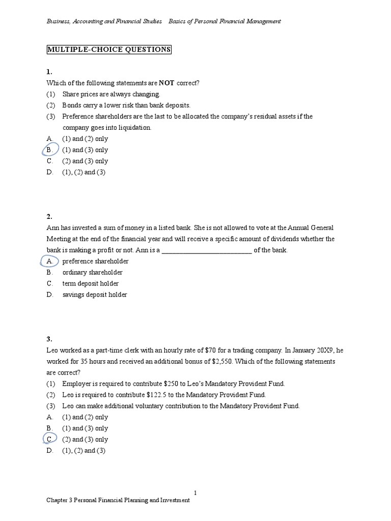 Personal Financial Planning MCQs | PDF | Investing | Banks