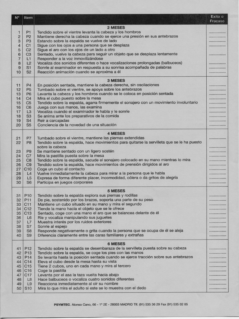 HOJA 2.protocolo de Aplicación Brunet Lèzine Revisada. | PDF