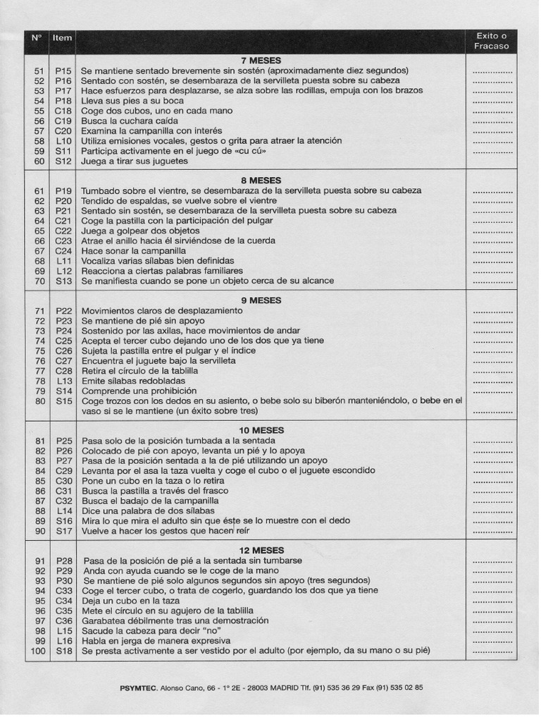HOJA 3. Protocolo de Aplicación Brunet Lèzine Revisada. | PDF