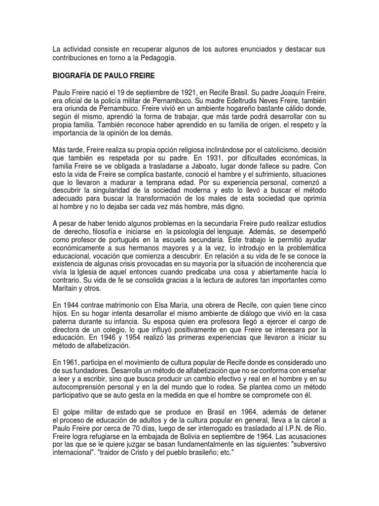 Biografía de Paulo Freire | PDF Biografía de Paulo Freire | PDF