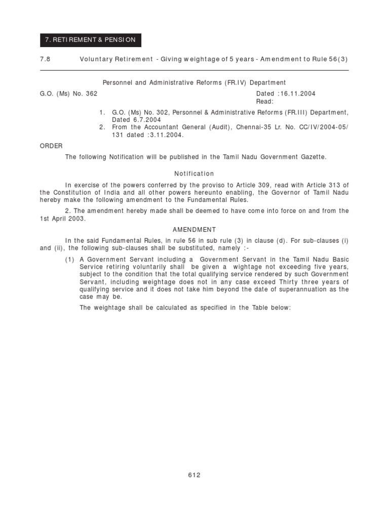 Tamil Nadu Voluntary Retirement Rules | PDF | Government | Justice