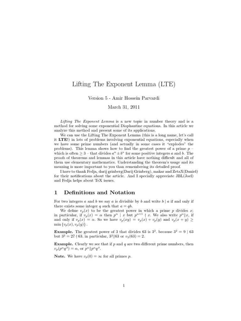 Lifting The Exponent Lemma Explained | PDF | Numbers | Prime Number
