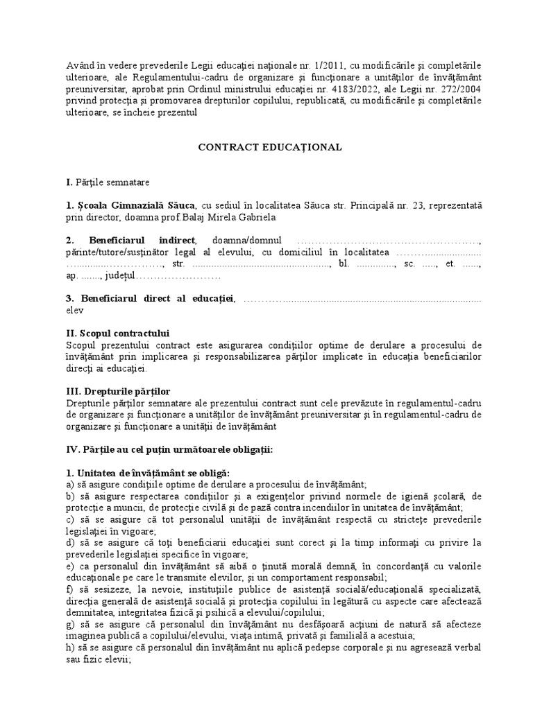 Contract Educational 2022 2023 | PDF