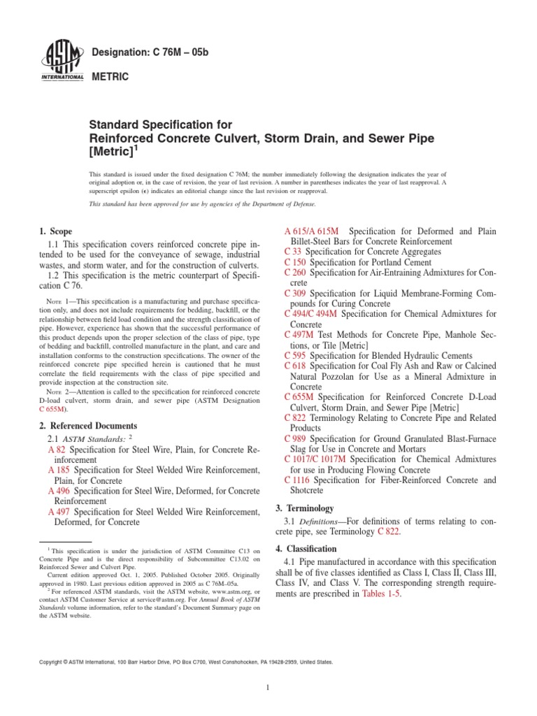 Reinforced Concrete Culvert, Storm Drain, and Sewer Pipe (Metric) | PDF ...
