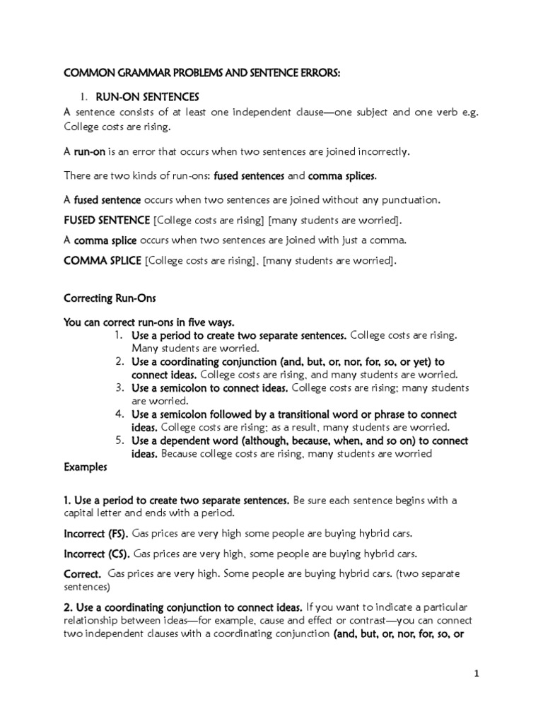Common Grammar Problems and Sentence Errors | PDF | Language Mechanics | Linguistic Morphology