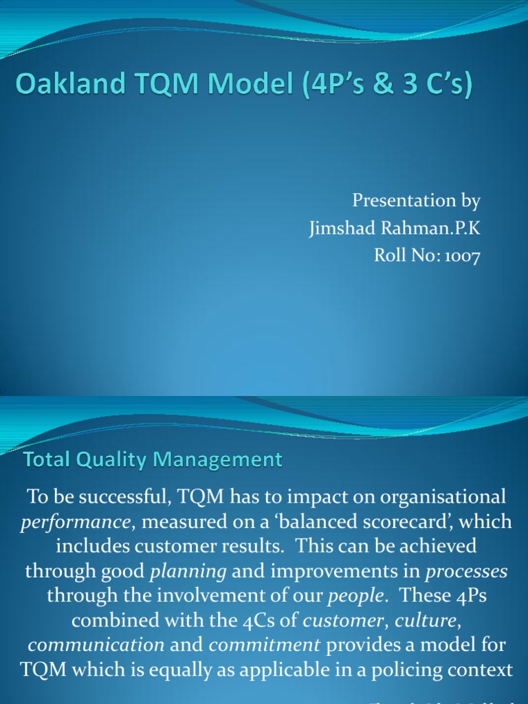 Oakland TQM Model 4ps and 4cs | PDF