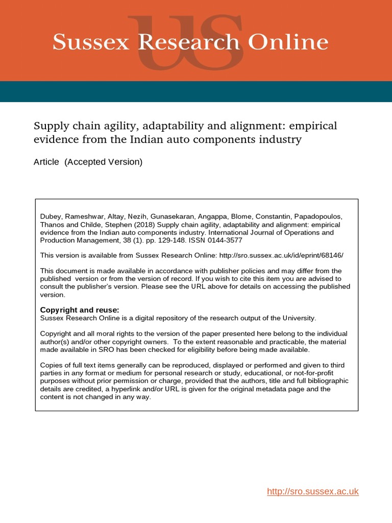 Supply Chain Agility, Adaptability and Alignment Empirical Evidence ...