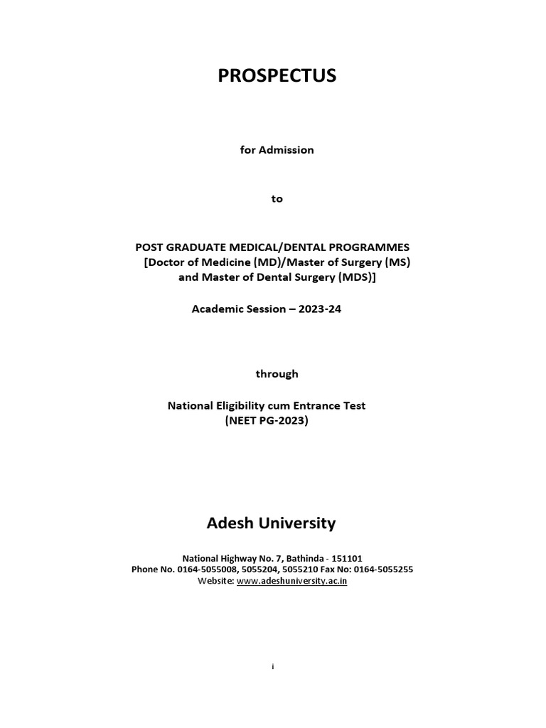 Prospectus: Adesh University | PDF | Doctor Of Medicine | Dental Degree