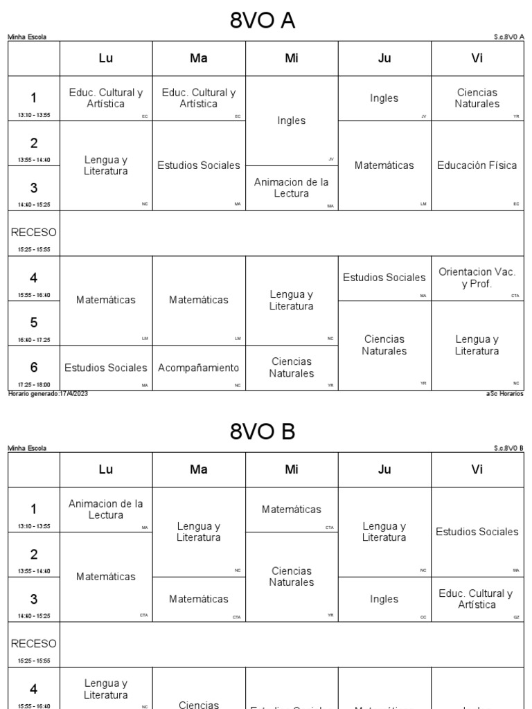 Plan Horario 23-24 Vespertina | PDF