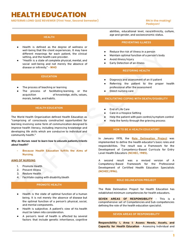 NCM102 - Health Educ. Reviewer | PDF | Career & Growth