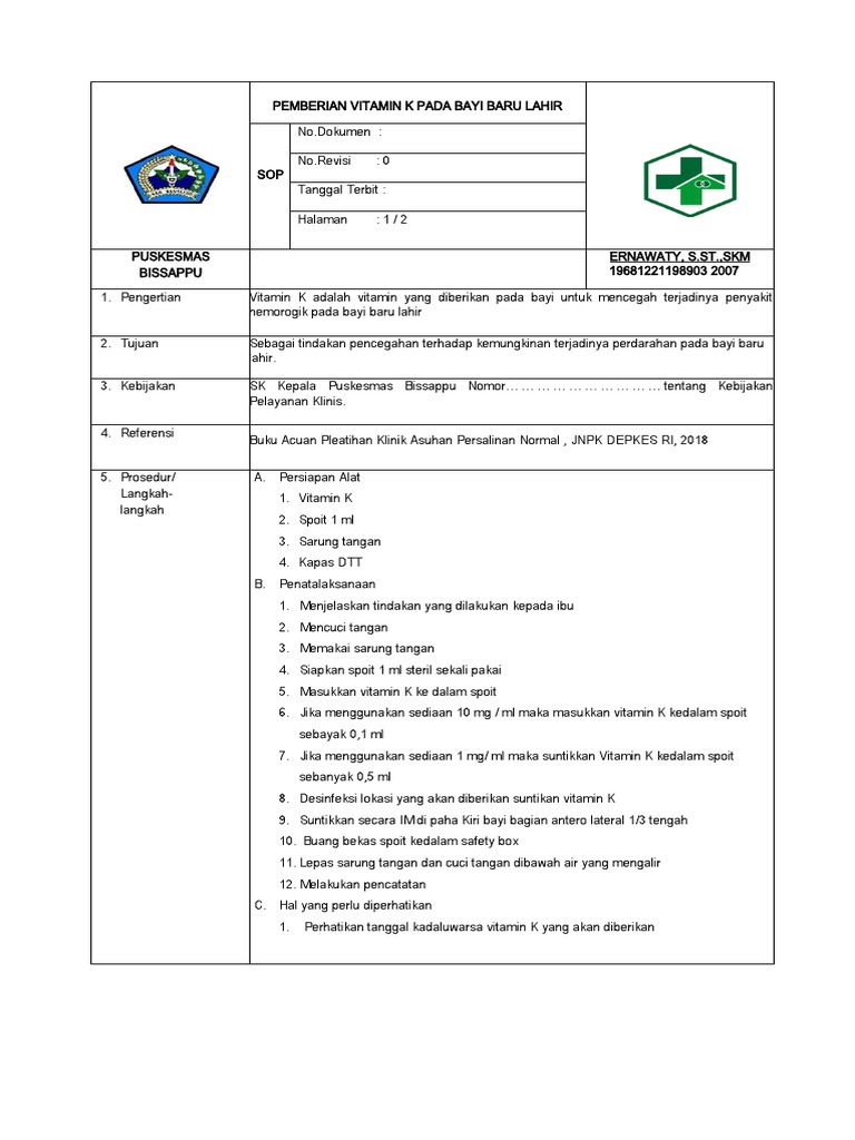 Pemberian Vitamin K Pada Bayi Baru Lahir | PDF