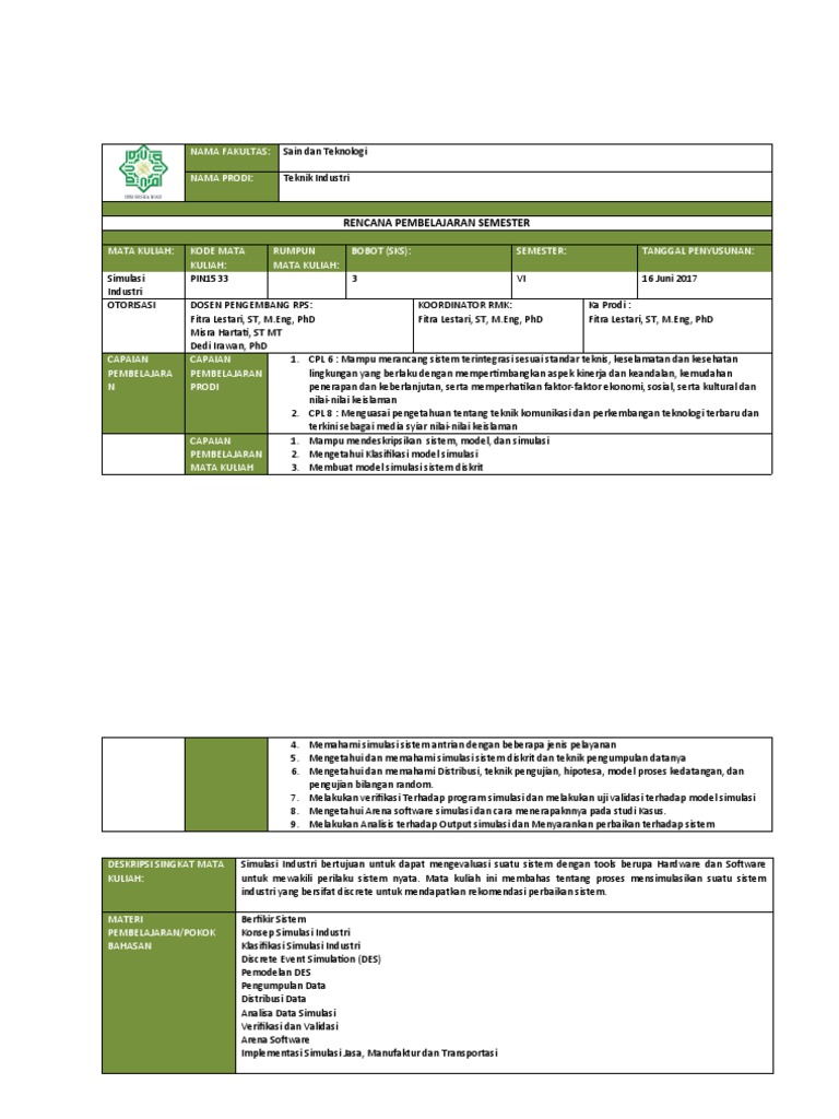 Simulasi Industri: RPS Teknik Industri | PDF | Komputer