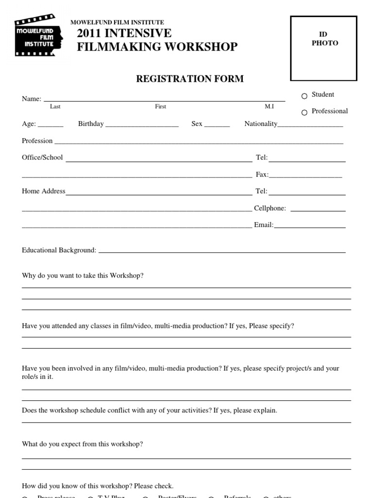 2011 MFI Intensive Film Making Workshop Application Form | PDF ...
