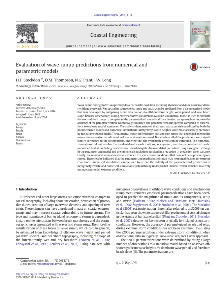 Evaluation of wave runup predictions from numerical and parametric ...