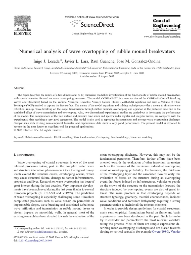 Numerical Analysis of Wave Overtopping o | PDF
