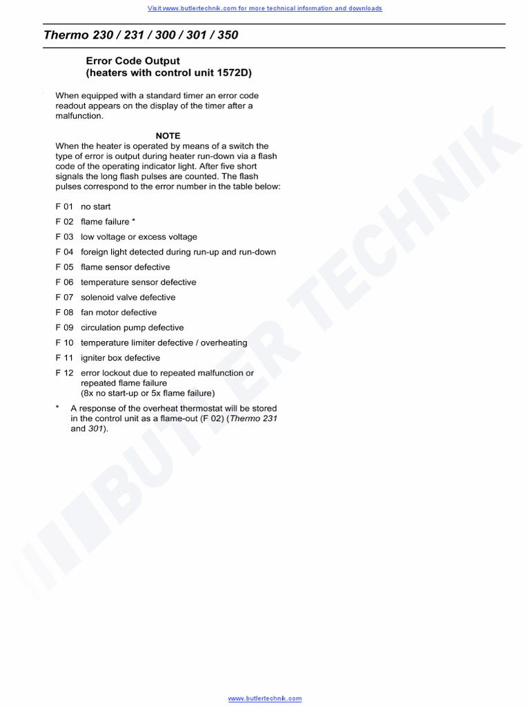 Webasto Heater Thermo 230-300-350 Fault Codes | PDF