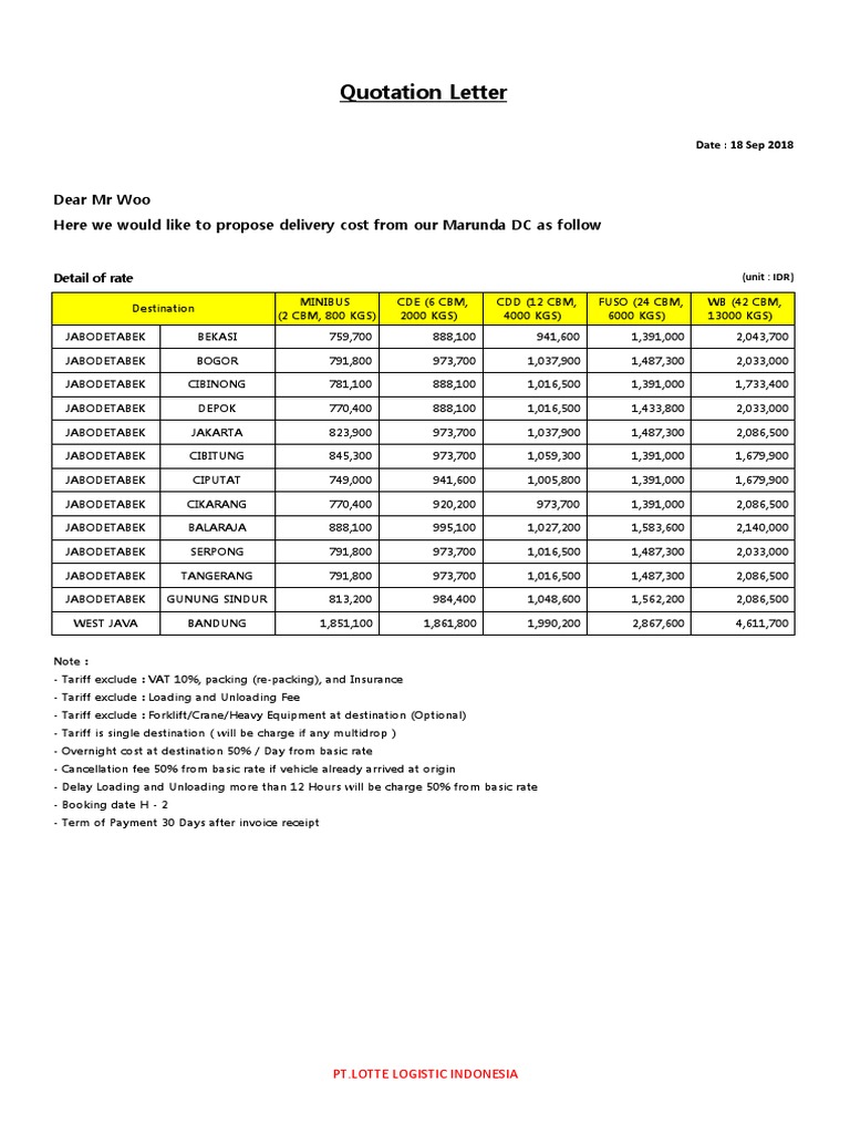 Delivery Quotation by LLI (Rev) | PDF | Business | Economies