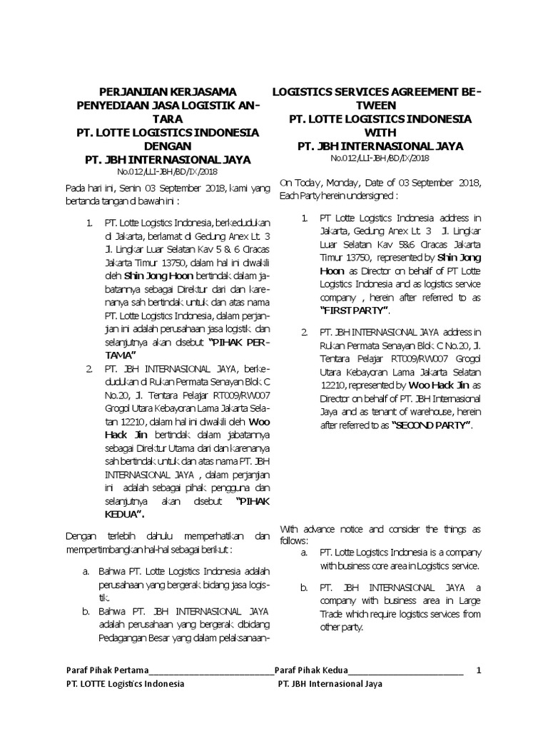 Agreement Lli - JBH Rev - Sifra | PDF
