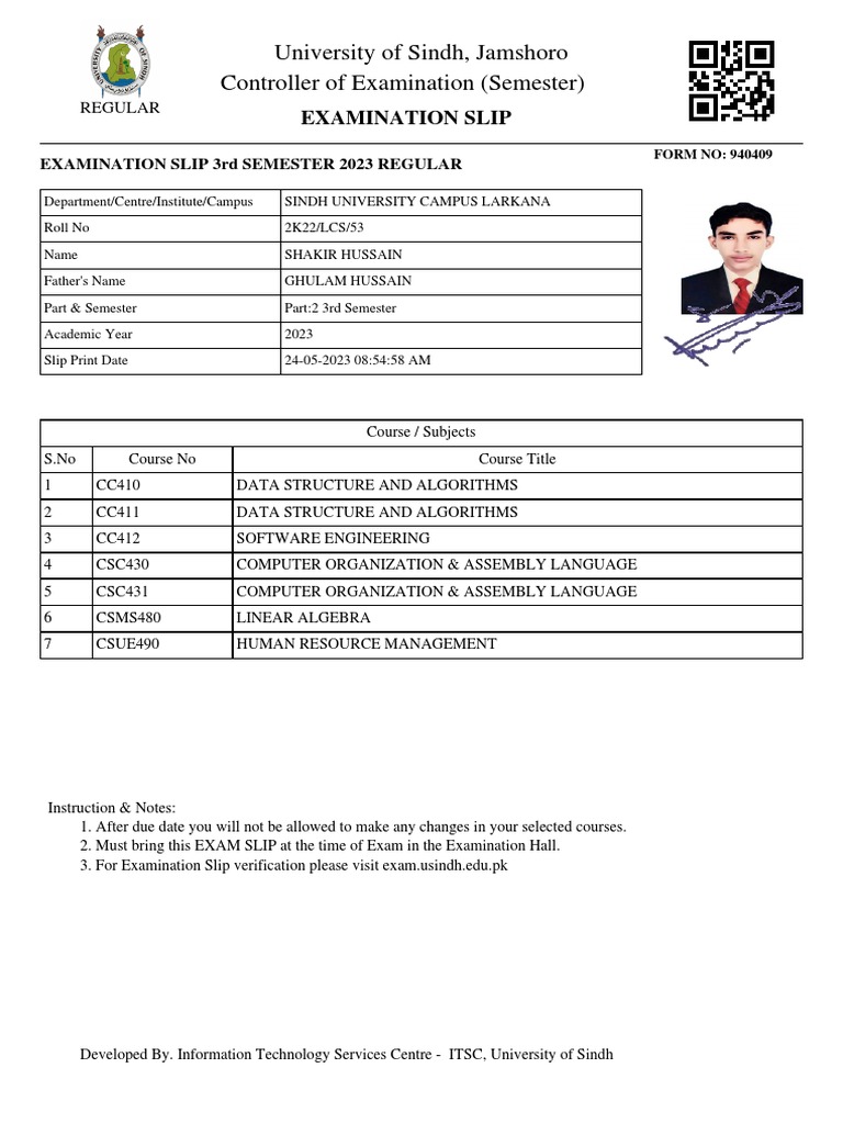 University of Sindh, Jamshoro Controller of Examination (Semester) | PDF