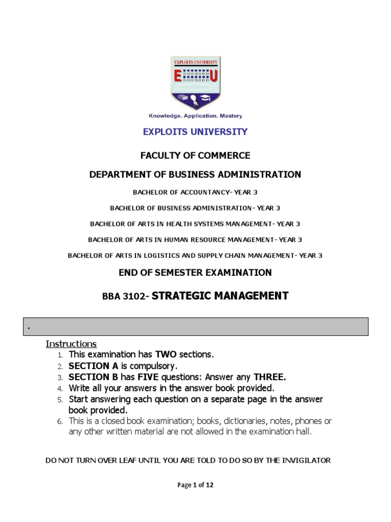 Mukiwa Strategic Managment Model Answers | PDF | Strategic Management ...
