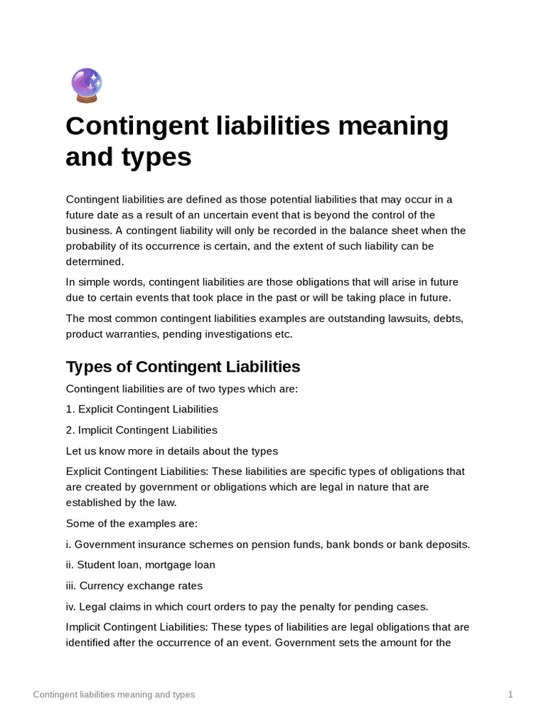 Contingent Liabilities Meaning and Types | PDF | Liability (Financial ...