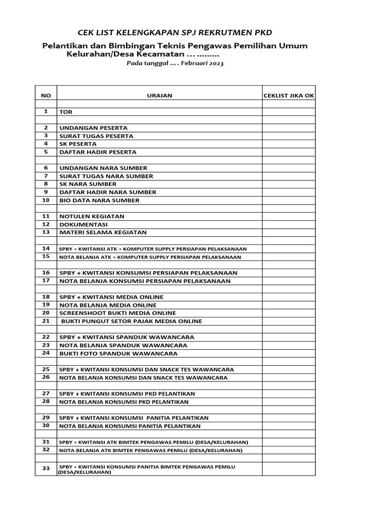Ceklist SPJ Rekrutmen PKD 2023 | PDF