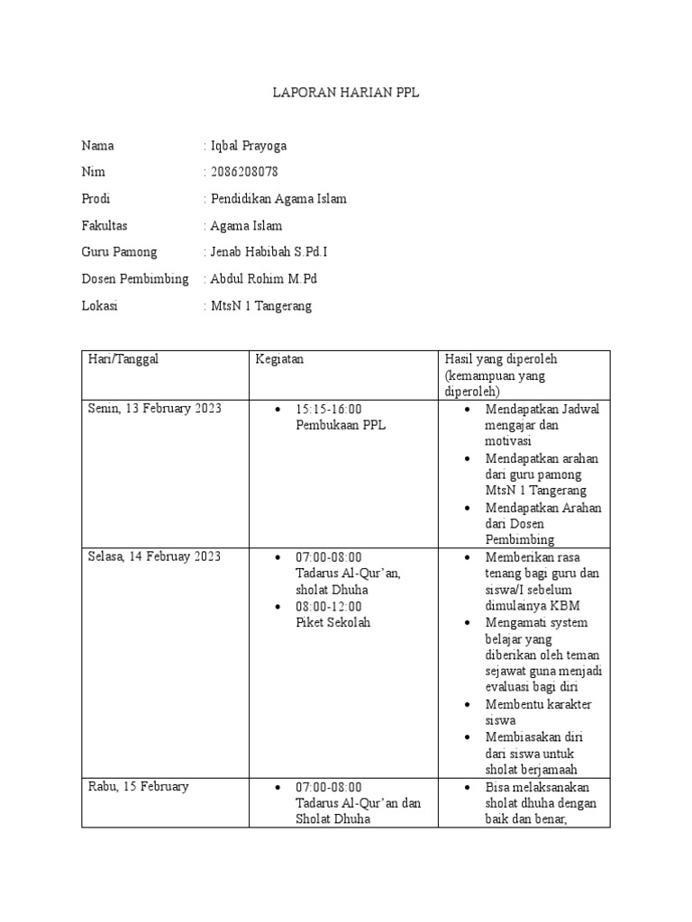 LAPORAN HARIAN PPL Iqbal Prayoga | PDF