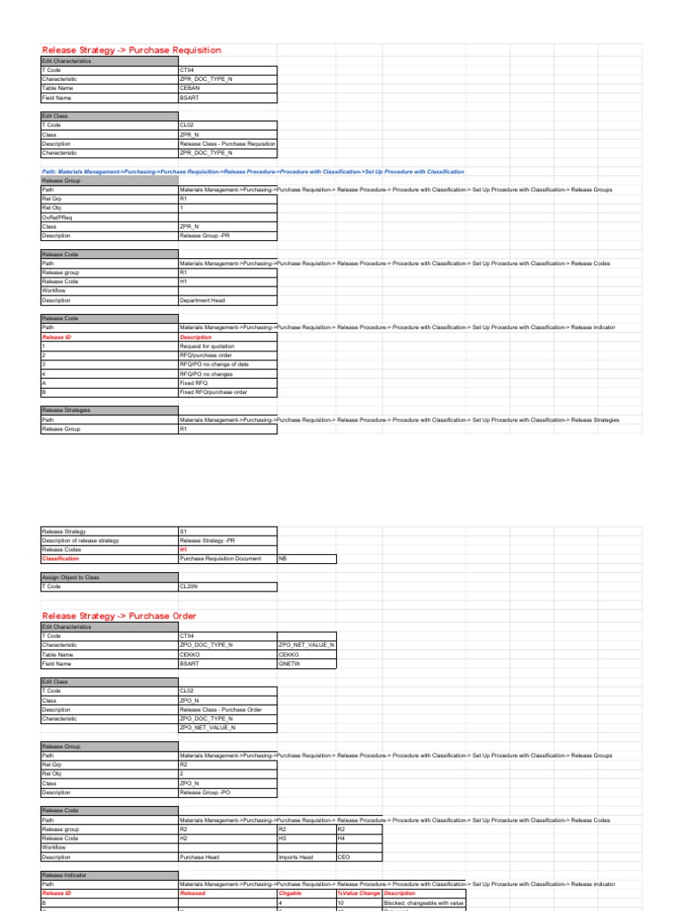 SAP Key - Release Strategy | PDF | Information Technology Management | Procurement