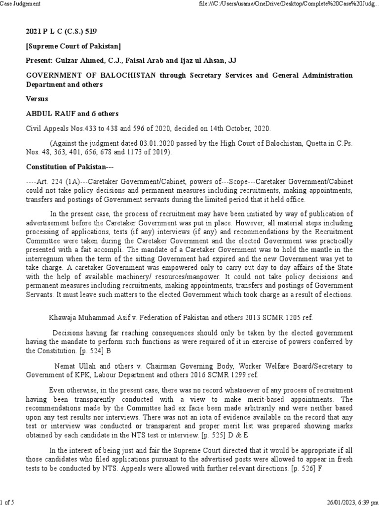 2021 PLC CS 519 | PDF | Judgment (Law) | Advocate