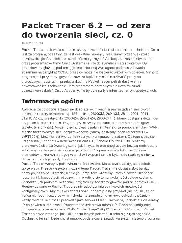 Packet Tracer 6 - Wprowadzenie - Dobreprogramy - PL | PDF
