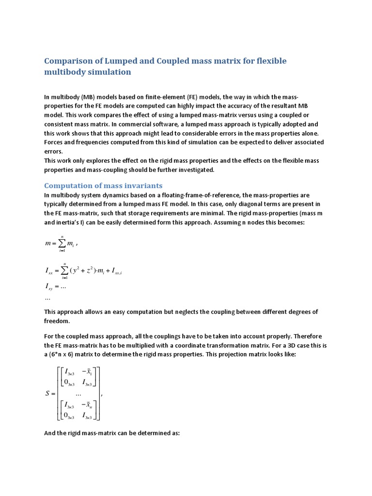 Comparison of Lumped and Coupled Mass Matrix For Flexible Multibody ...