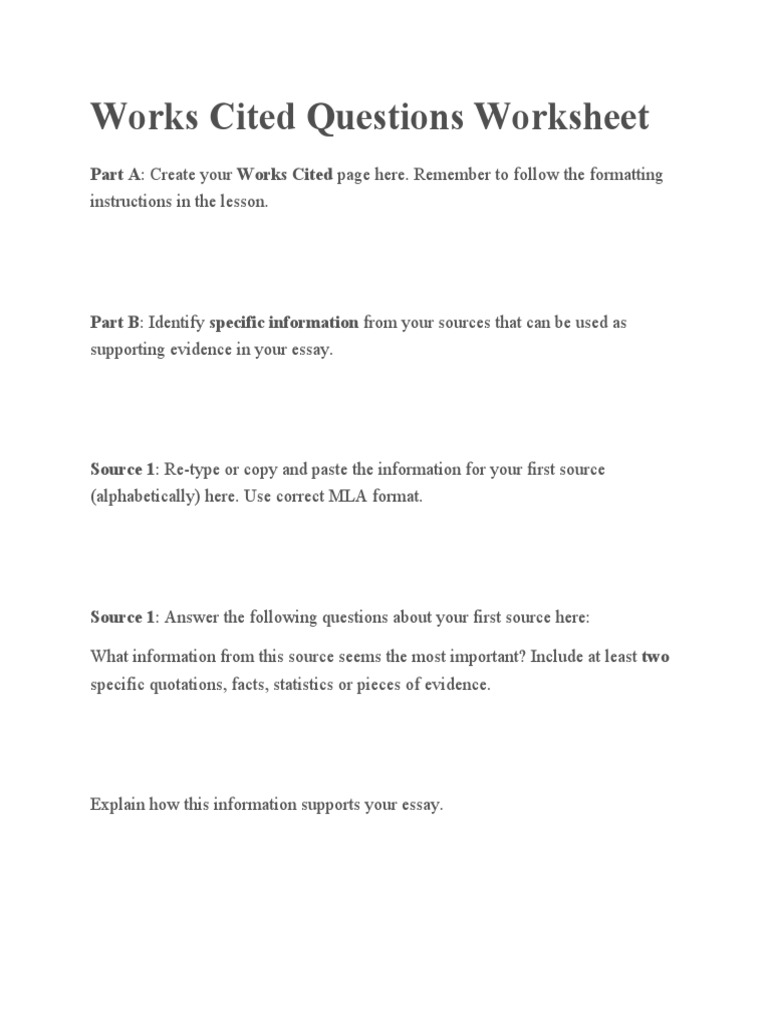 MLA Works Cited Worksheet Guide | PDF | Career & Growth