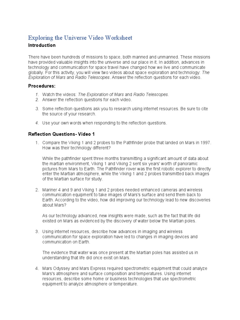 Exploring Universe Video Worksheet | PDF | Radio | Mars