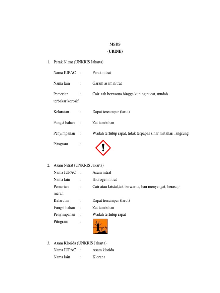 MSDS Bahan Kimia Urine | PDF | Memasak, Makanan, & Anggur