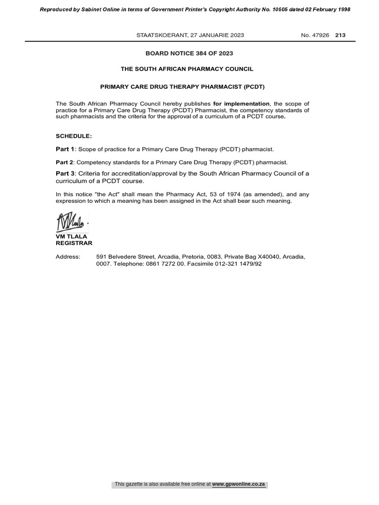 BN384 2023 PCDT Implementation | PDF | Pharmacy | Pharmacist