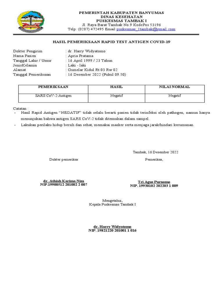 Hasil Antigen Ketik | PDF
