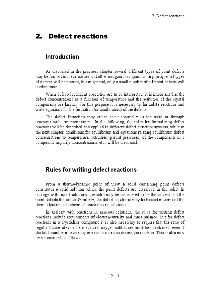 Defect Reactions | PDF | Ion | Chemical Reactions