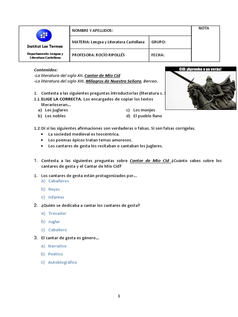 Examen Cid Adap Test 2º Eso | PDF