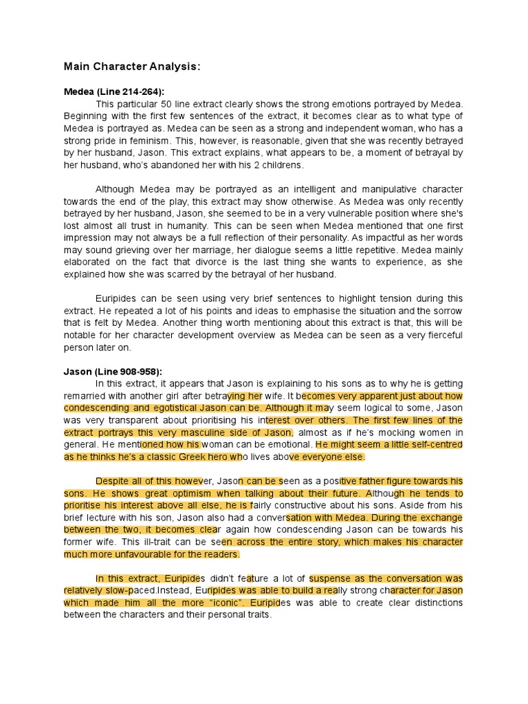 Medea Main Character Analysis | PDF | Jason | Euripides