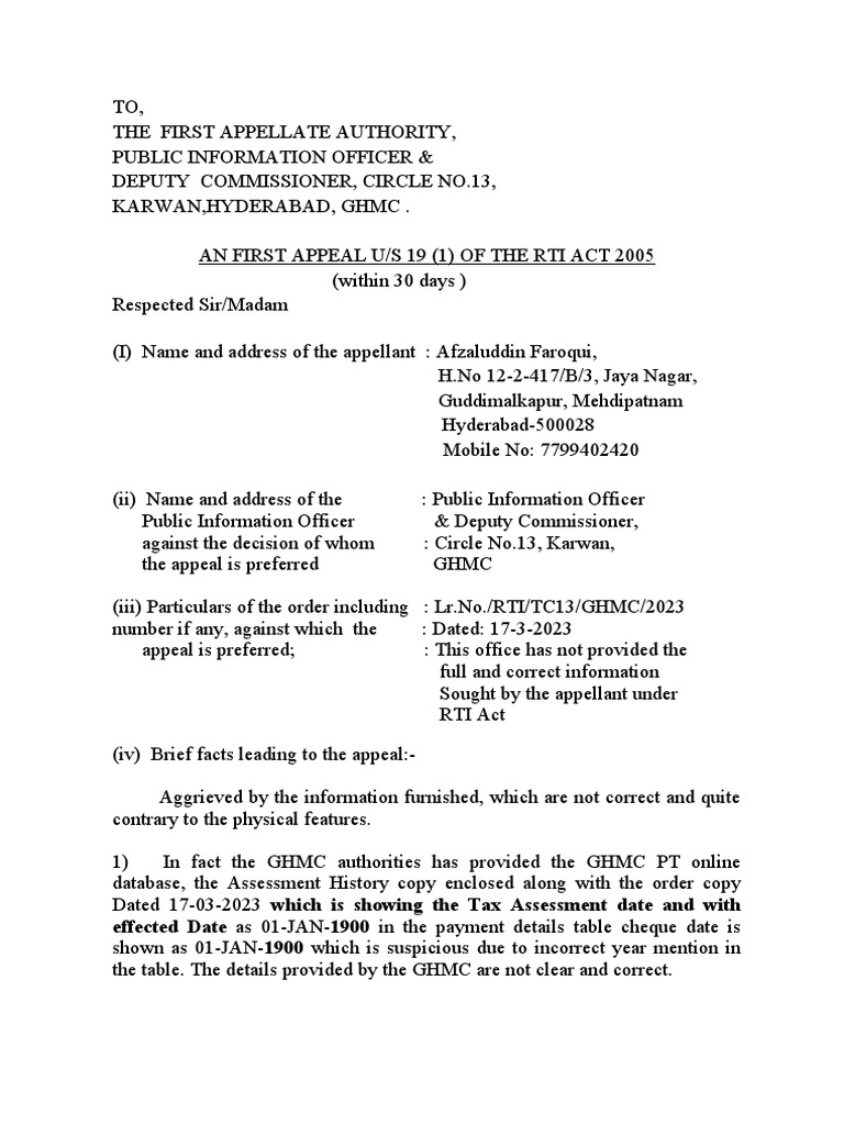First Appeal RTI | PDF | Mosque | Appeal