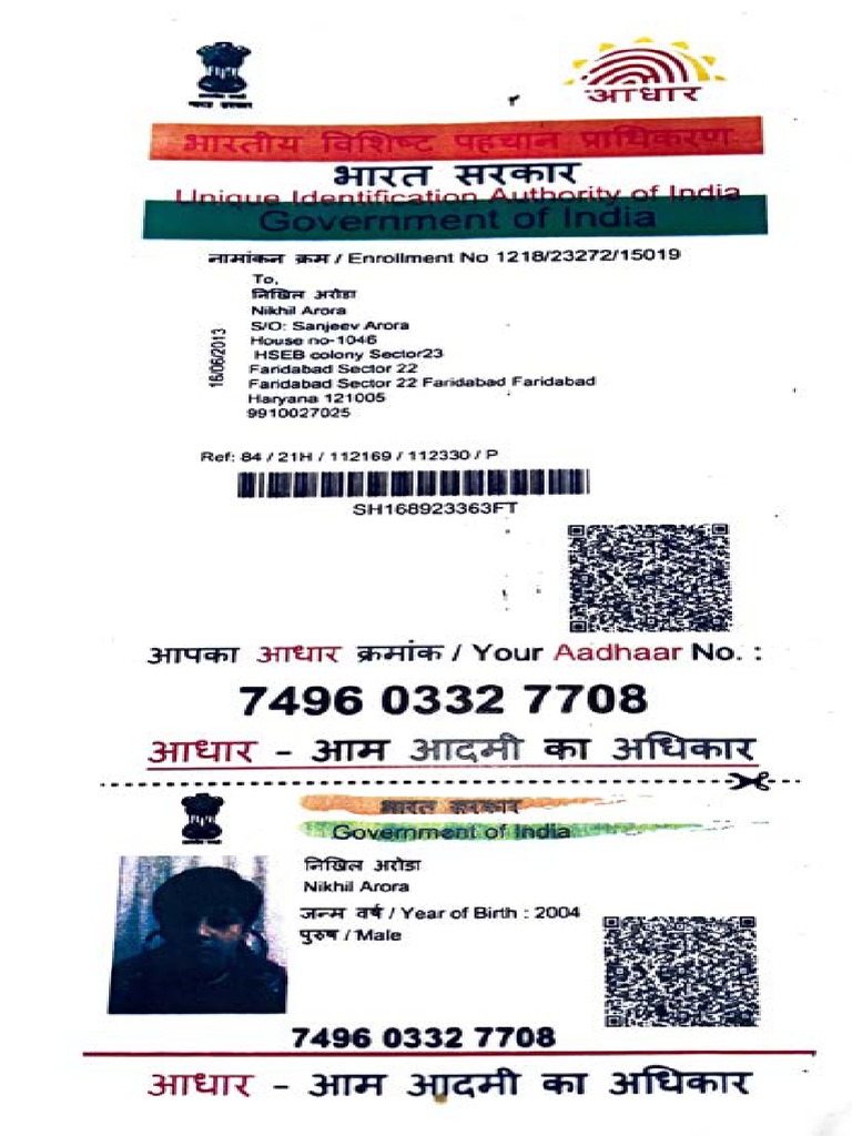 Aadhaar Details for Nikhil Arora | PDF