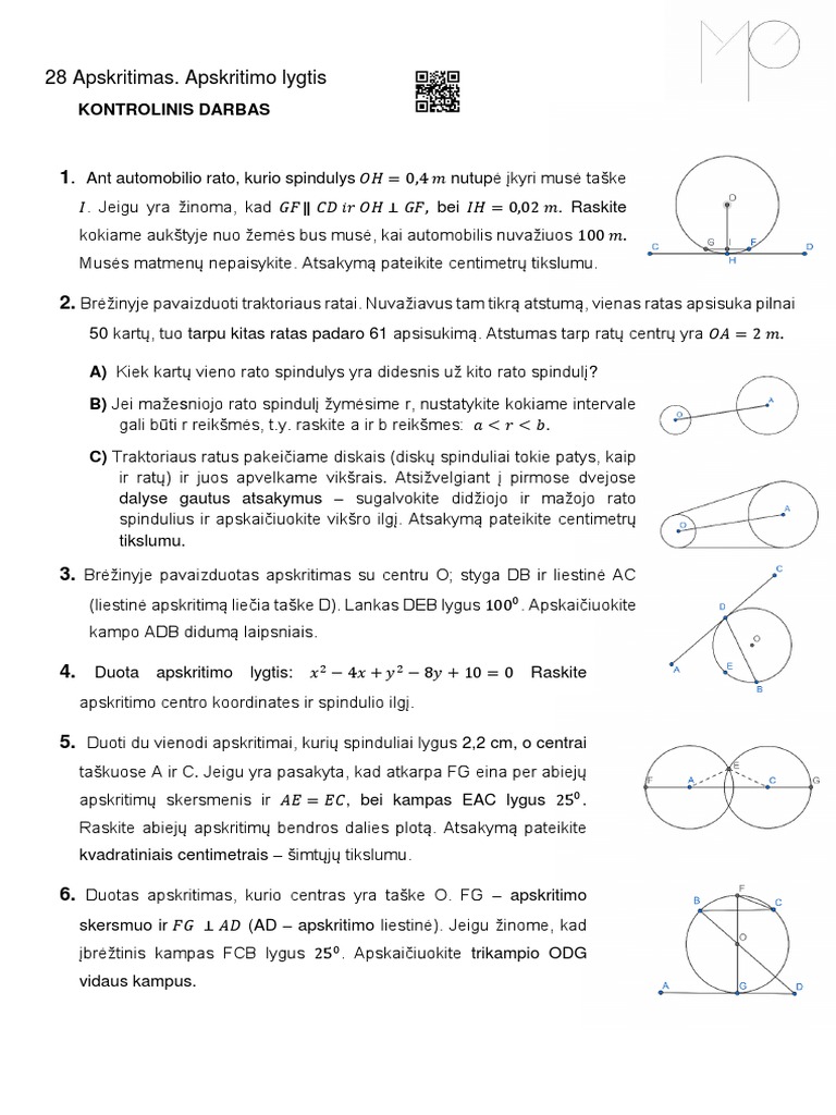 Kontrolinis Apskritimas. Apskritimo Lygtis | PDF
